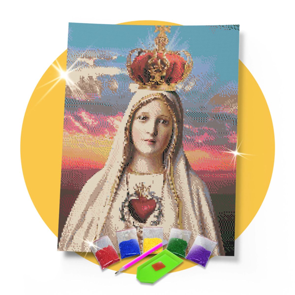 Kit de Pintura com Diamante 42x60cm - Imagem de Fatima – Mundo do Artista