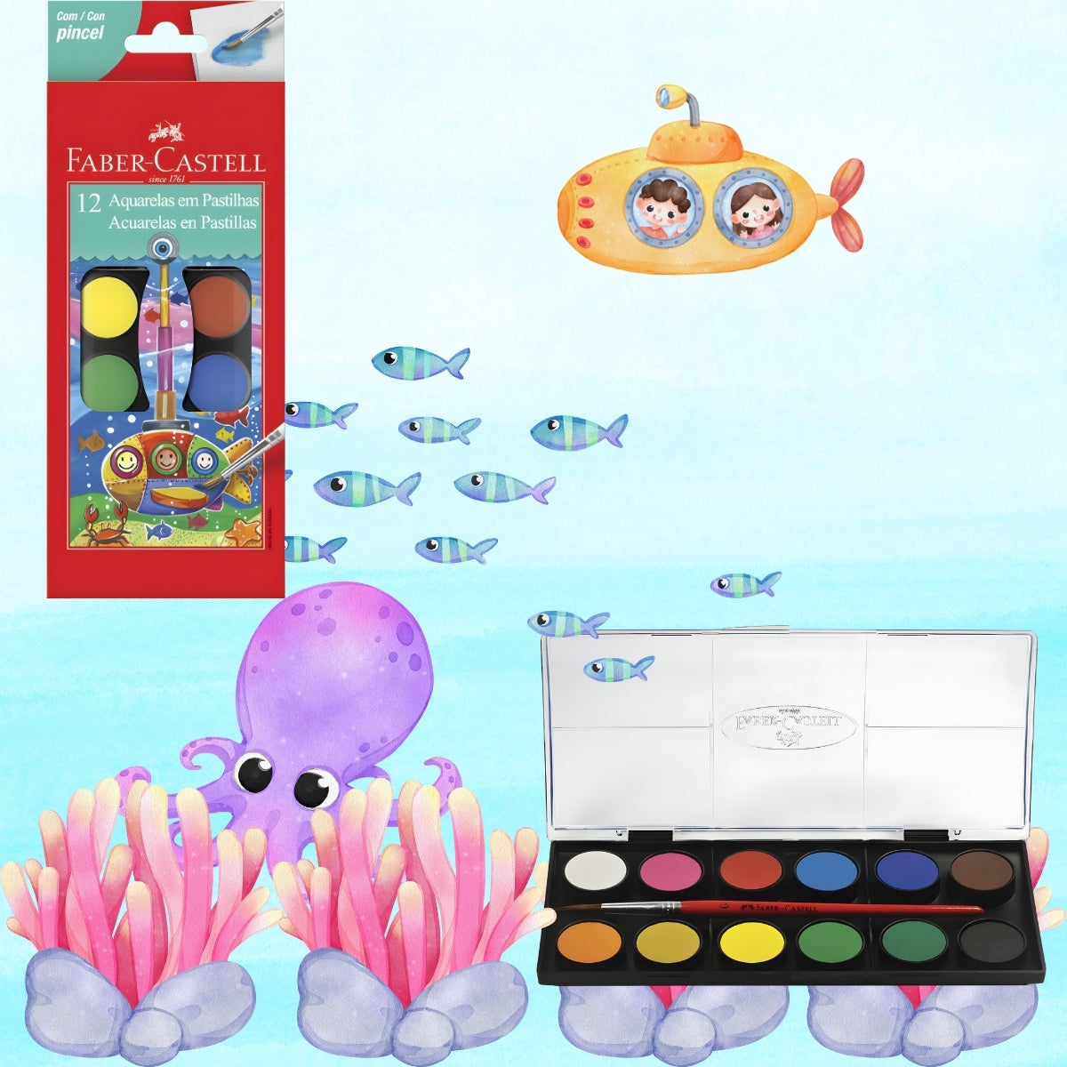 Aquarela em Pastilha com 12 Cores 190012 - Faber-castell 19.0012 ...